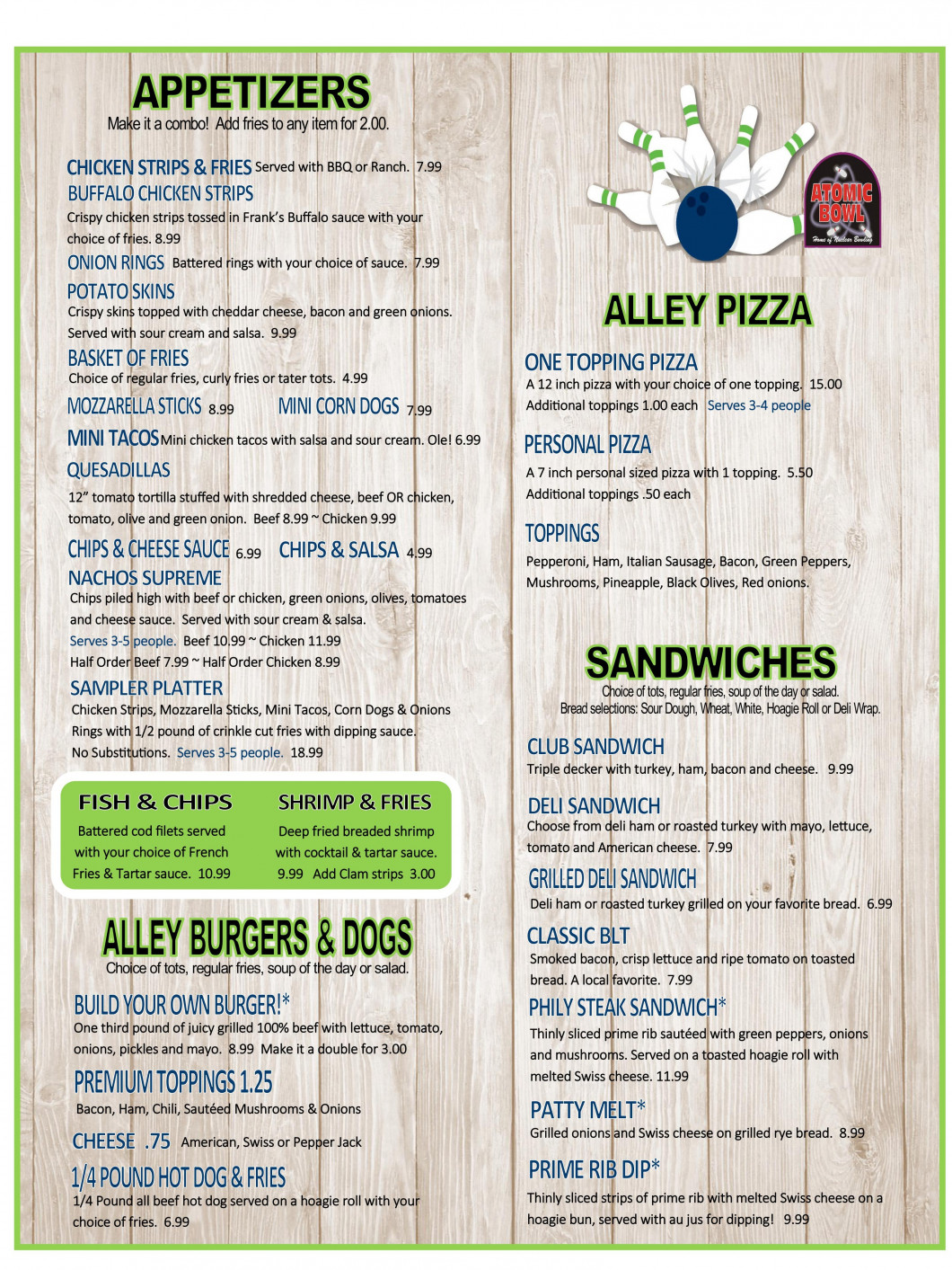 Our Menu | Tri-Cities, WA: Atomic Bowl