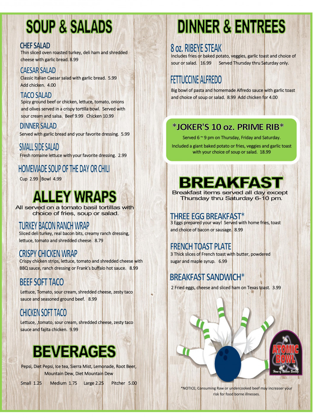 Our Menu | Tri-Cities, WA: Atomic Bowl